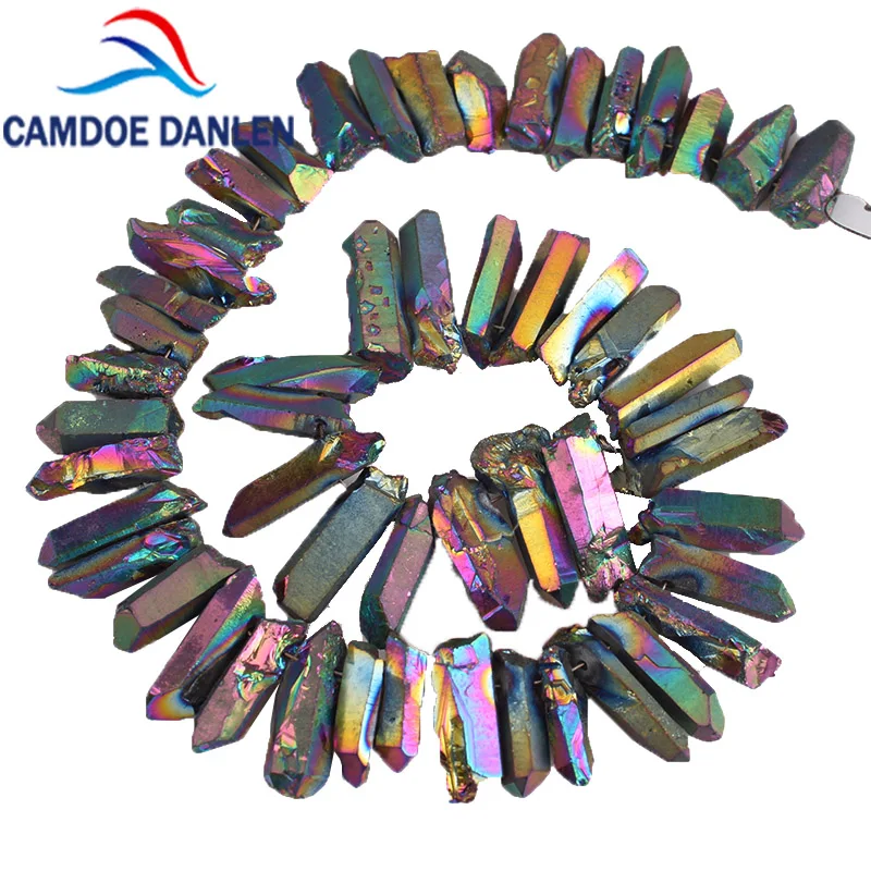 Natural Stone Rainbow Green Titanium Crystal Pillar Top Drilled Point ...