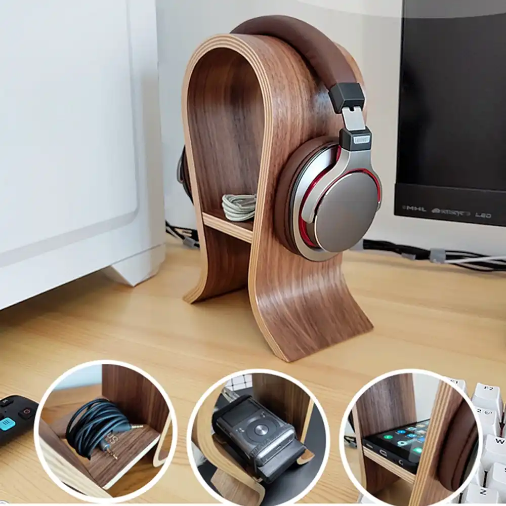 JINSERTA Wood Headphones Stand Holder Hanger Wooden Headset Desk ...