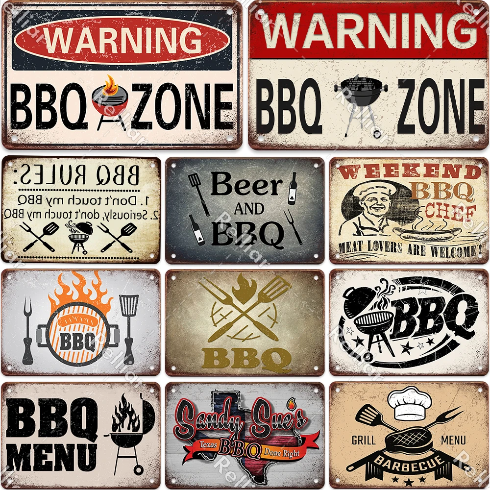 BBQ Party Metal Tin Plaque Retro Yard Garden Wall Decoration Signs ...