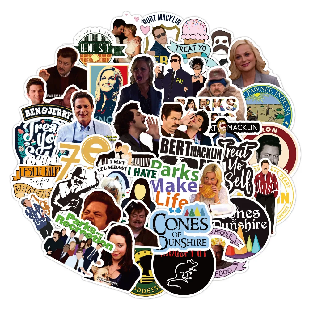 50pcs US TV Show Park and Recreation Stickers Waterproof PVC Decals DIY ...