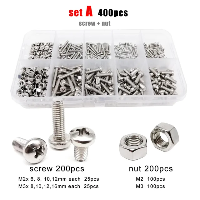 400/2100pcs M1.6 M2 M2.5 M3 M4 M5 304 Stainless Steel Cross Phillips Pan Round Head Screw Bolt ...