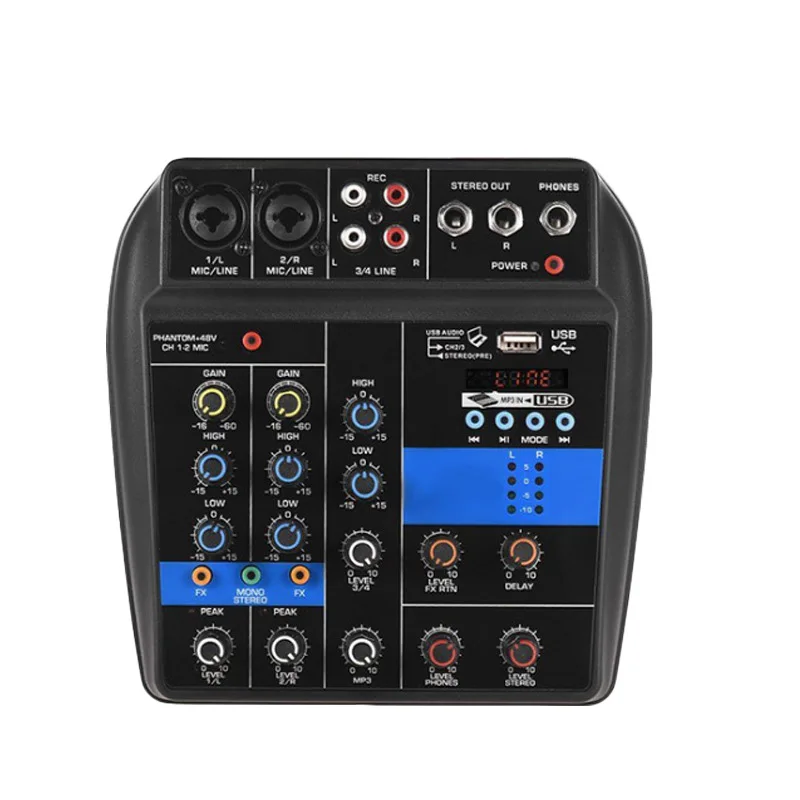 MX04 4-Channel Bluetooth Mini Mixer Sound Card Audio DJ 16 Digital ...