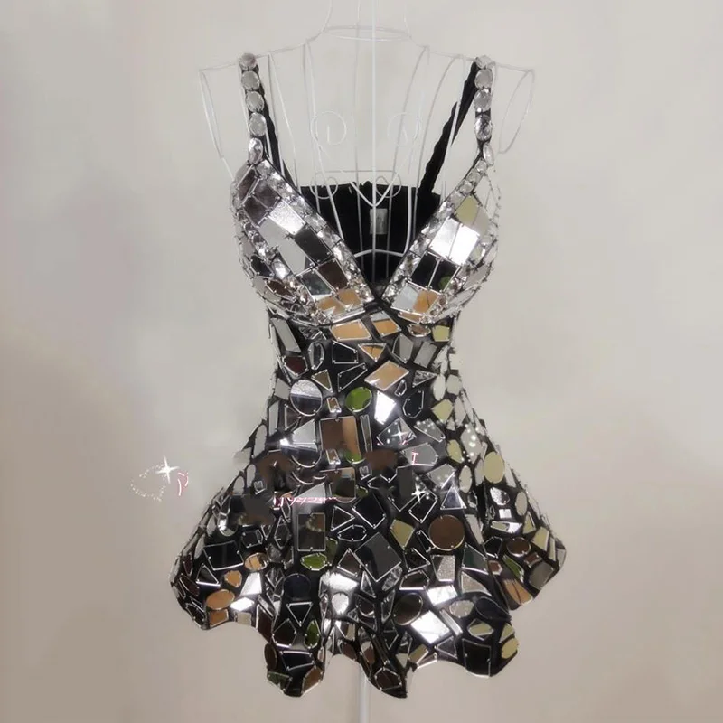 Silver-Mirror-Dress-Sexy-Stage-Costume-Women-Festival-Outfit-Nightclub ...