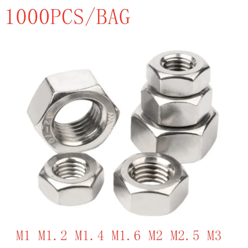 1000PCS A2 304 Stainless Steel Hex Hexagon Nut for M1 M1.2 M1.4 M1.6 M2 ...