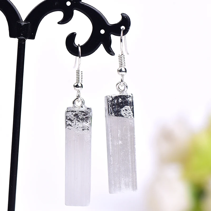 1PC Natural Selenite plaster Earrings Ore Magic Restoration Reiki ...