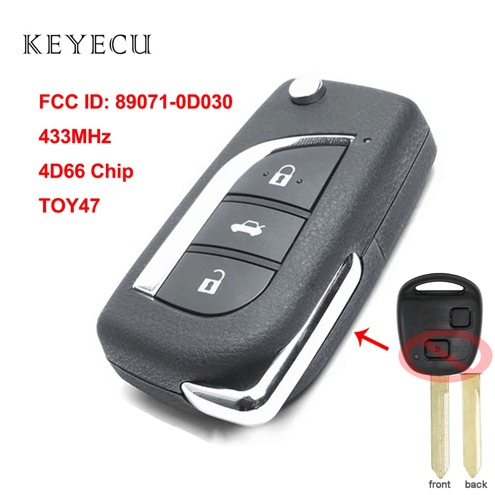 Keyecu llave remota mejorada Fob, Chip 4D66 de 433MHz para Toyota Yaris ...