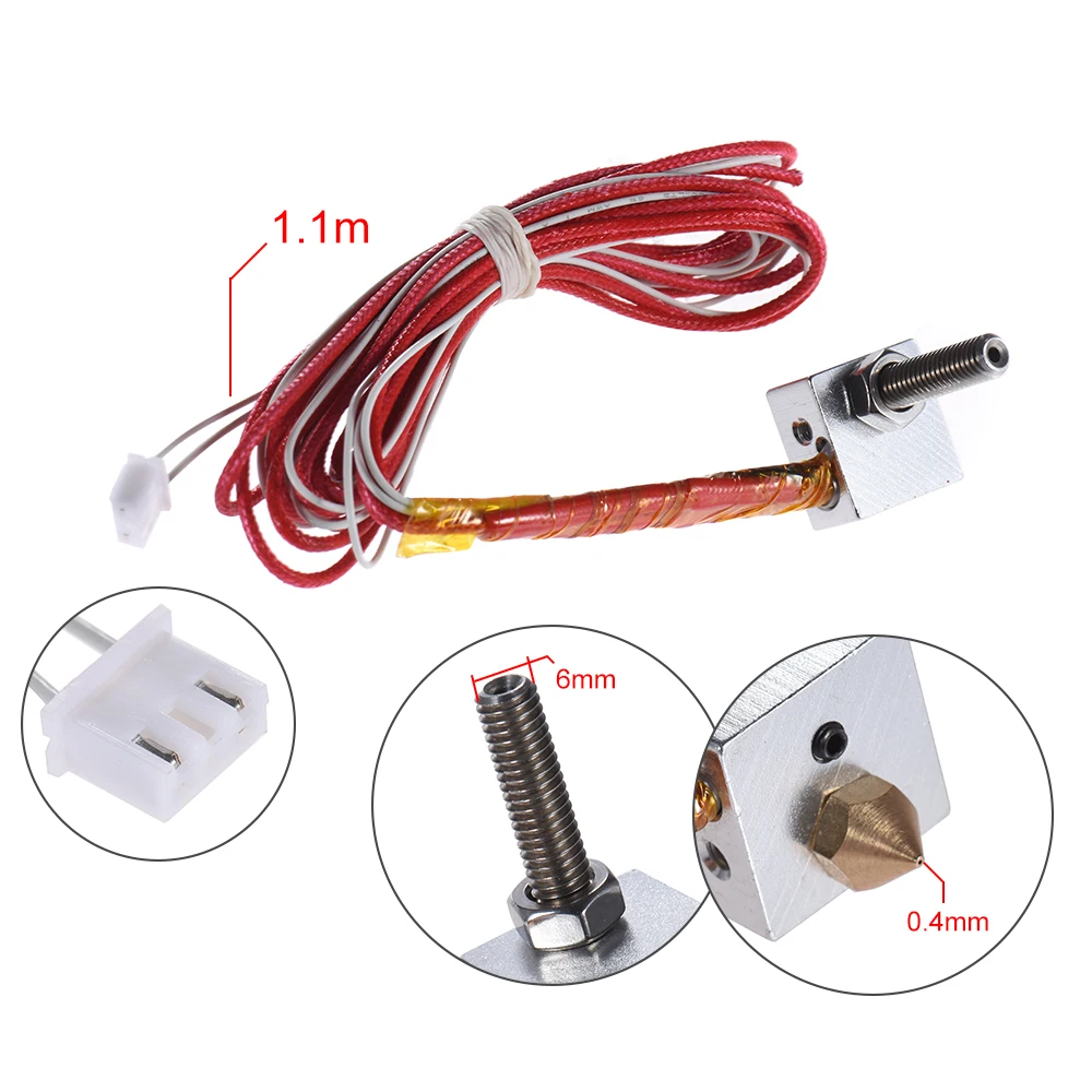 Hot-End-Kit-0-4mm-Nozzle-M6-30mm-Extruder-Throat-12V-40W-Heater ...