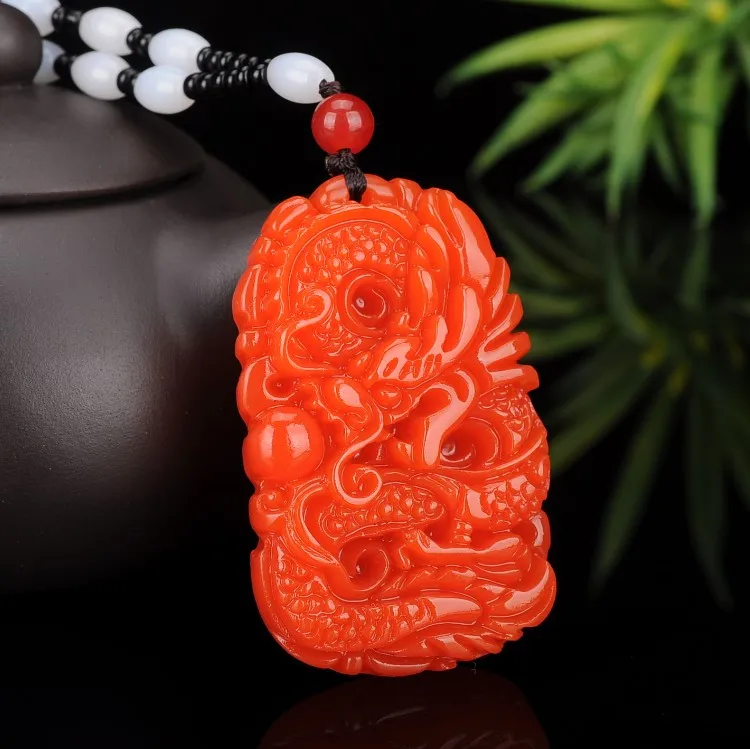 Chinese Red Jade Dragon Pendant Necklace Jewellery Fashion Hand Carved ...