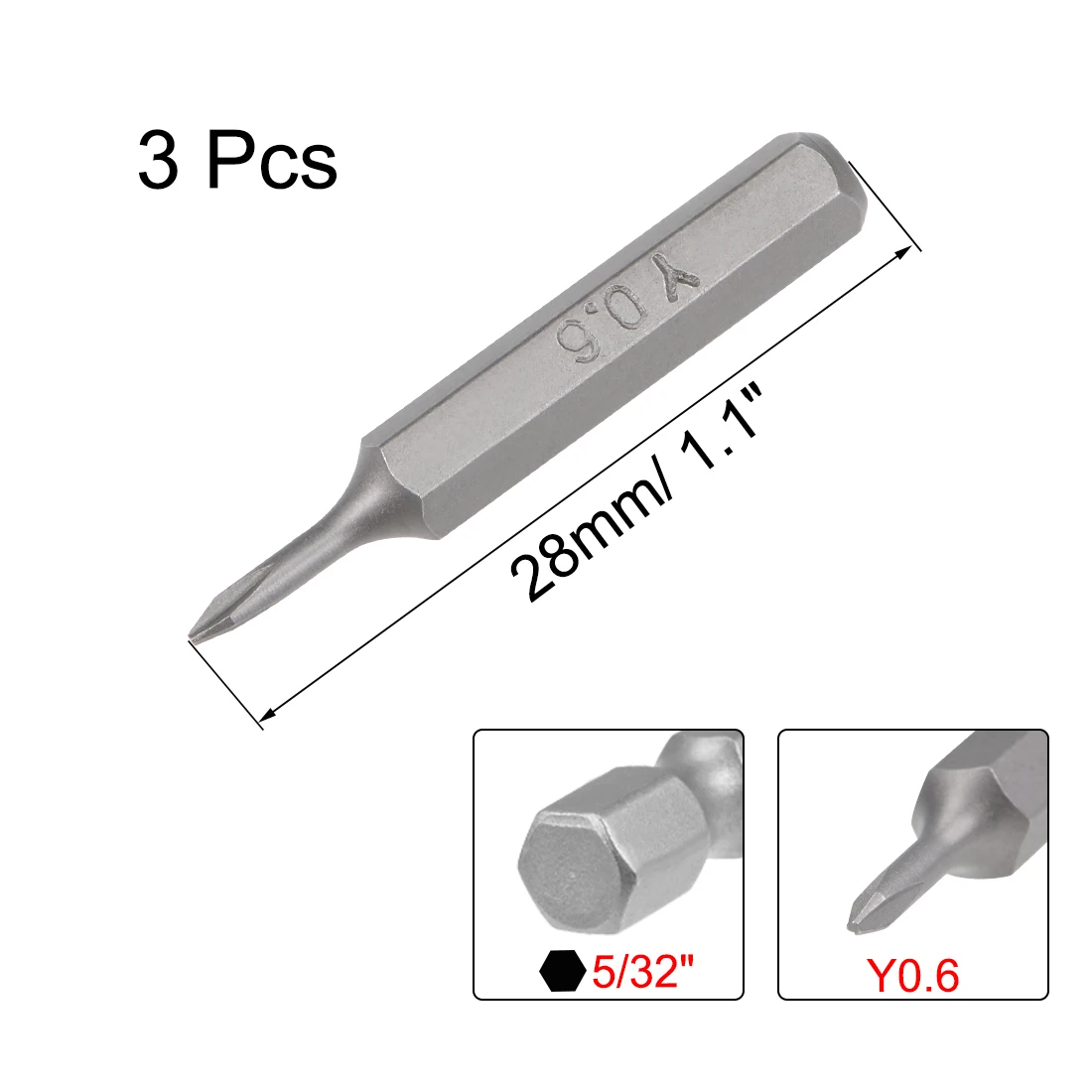 Uxcell 3pcs Y0.6 Screwdriver Bits 5/32 Inch Hex Shank Screwdriver Bit ...