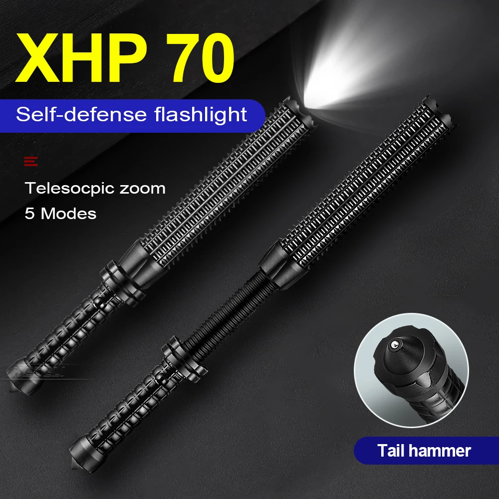 Telescopic Baton self defense Most Powerful Led Flashlight Xhp70 ...