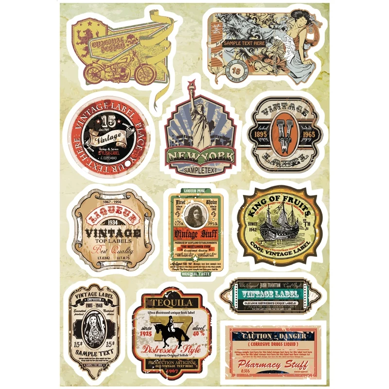 12x Sticker Vintage Retro A4 Size Phone iPad Tablet Laptop Luggage ...