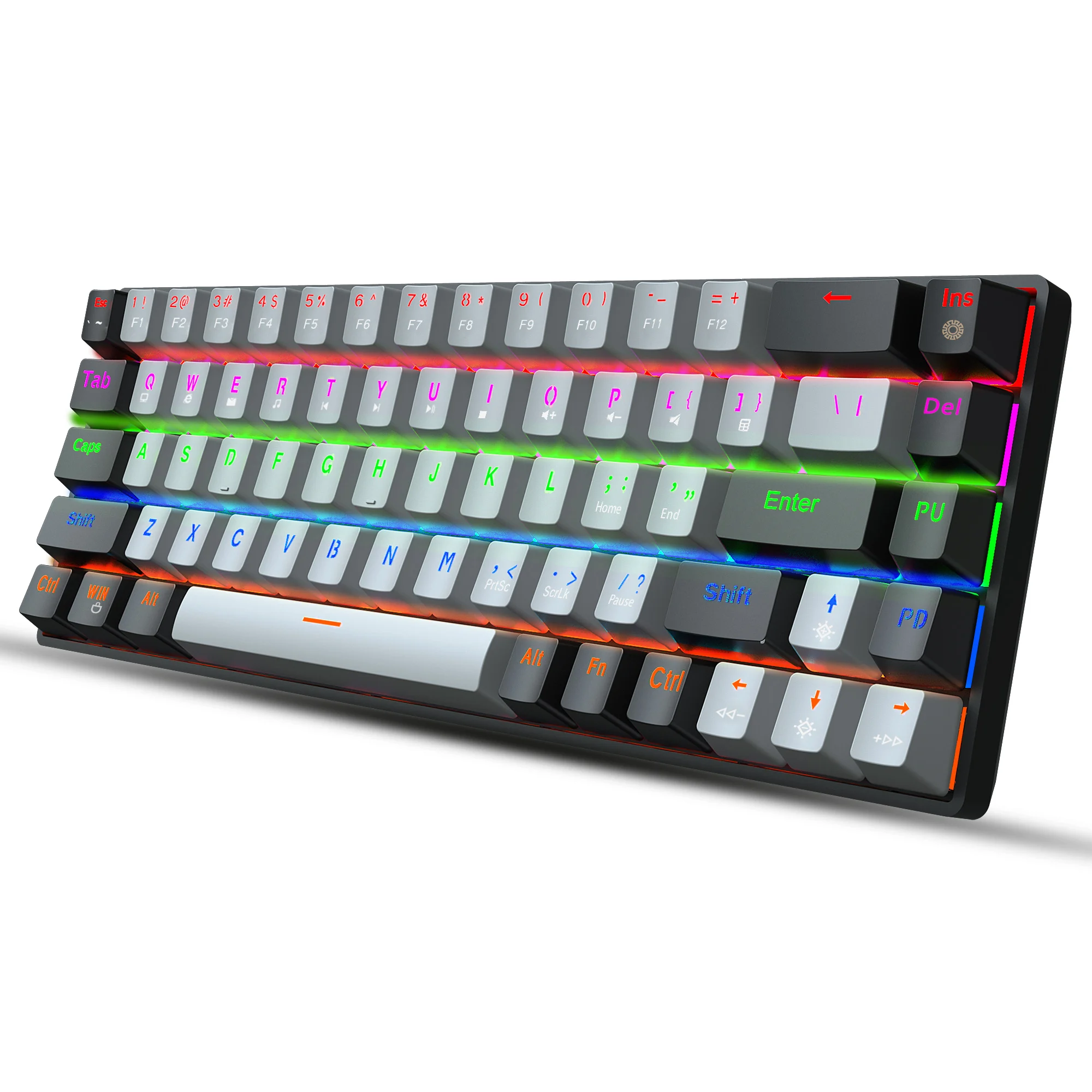 68 Keys Mechanical Keyboard Ergonomics RGB Backlit LED Red Blue Switch ...