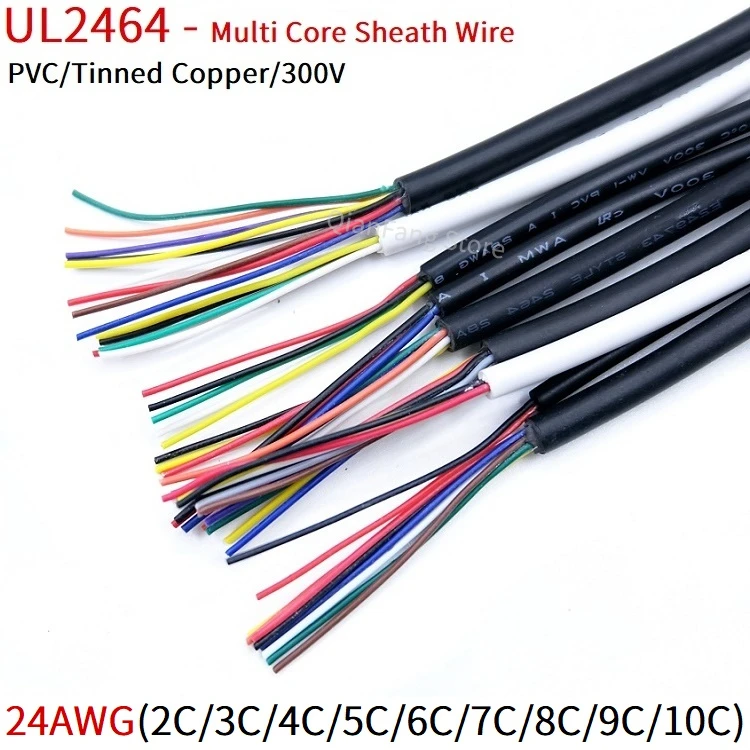 1M Sheathed Wire Cable 24AWG Channl Audio Line 2 3 4 5 6 7 8 9 10 Cores Insulated Soft Copper ...