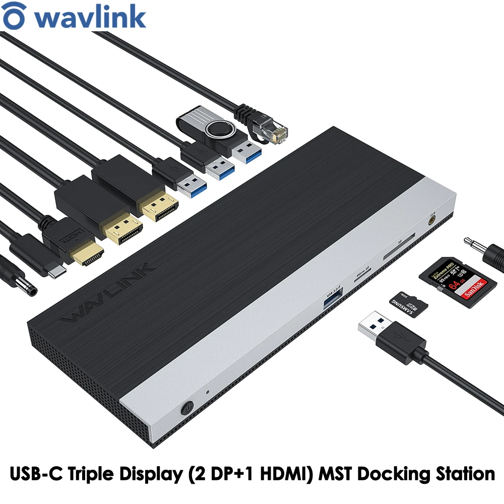 USB C Triple Display MST Laptop Docking Station DisplayPort HDMIport 4K/60Hz USB 3.0 RJ45 ...