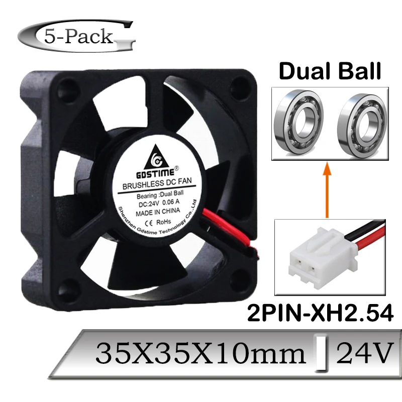 5Pcs-Gdstime-DC-24V-35mm-35x35x10mm-Mini-Dual-Ball-Bearing-Brushless ...