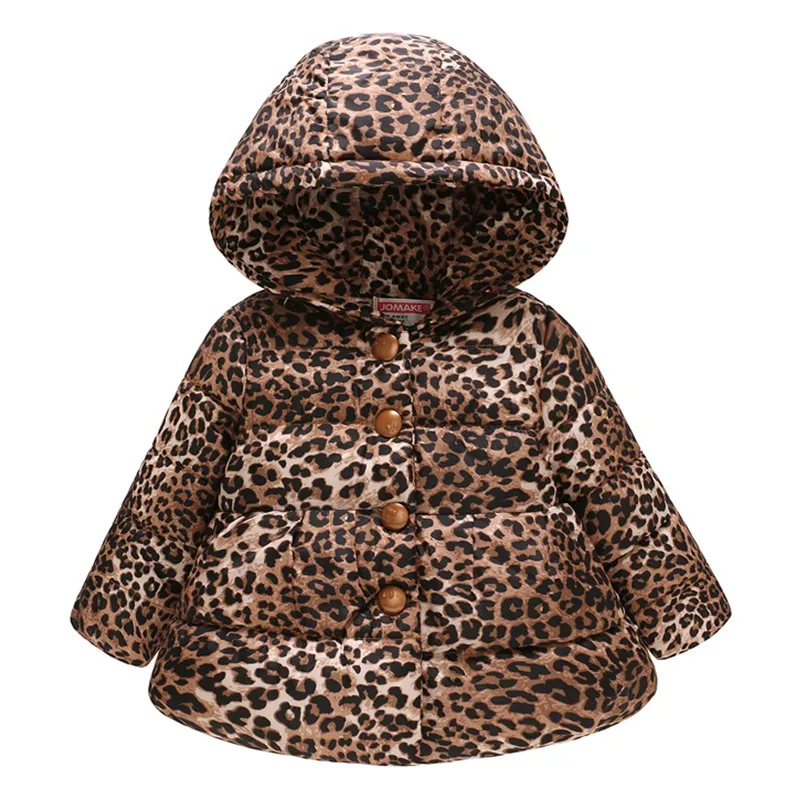 Girl's Winter Leopard-print Padded Jacket With Hooded Buttons Fashion ...