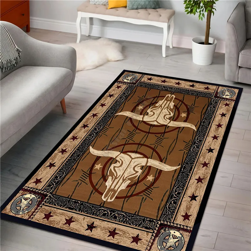 Bull-Riding-3D-Rug-Skull-All-Over-Printed-Non-slip-Mat-Dining-Room ...