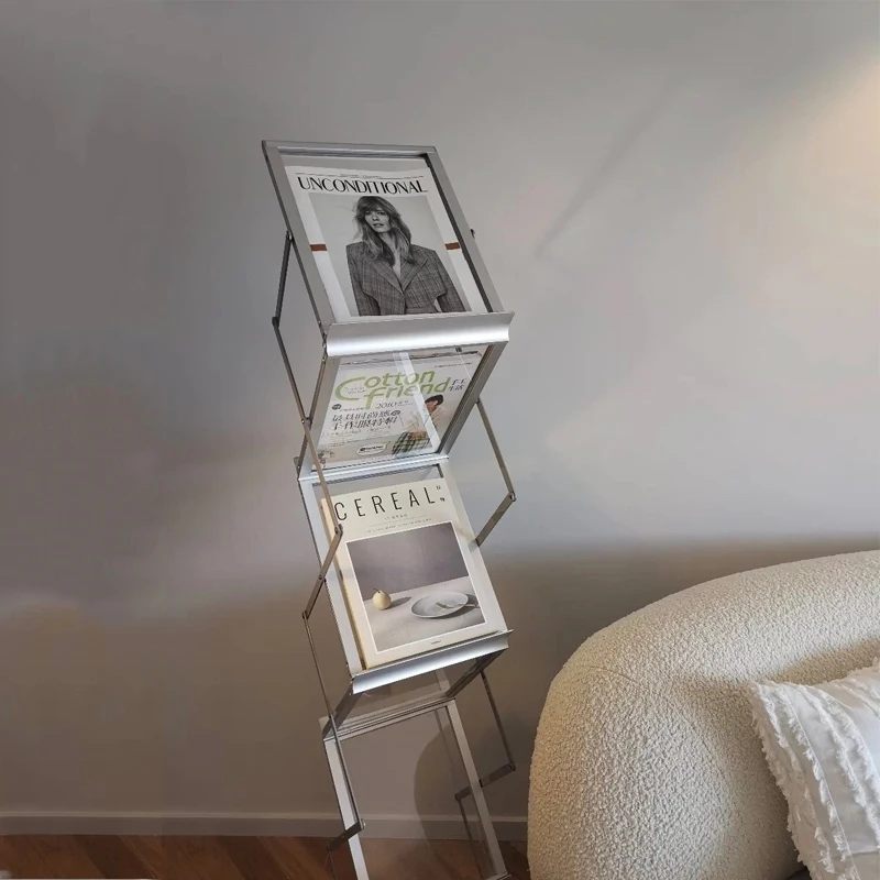 Aluminum Alloy Bookshelf Foldable Storage Rack Magazine Holder Living ...