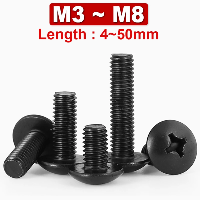 TM Black Zinc Plated Large Flat Head Phillips Screw Umbrella Head Half ...