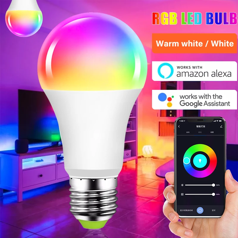 Smart Light Bulb 15W WiFi B22 E27 E26 Smart Colorful Dimmable Led Lamp ...