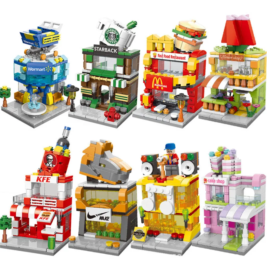 Street View City Building Blocks DIY Cafe Fast food Shop รองเท้า Shop ...