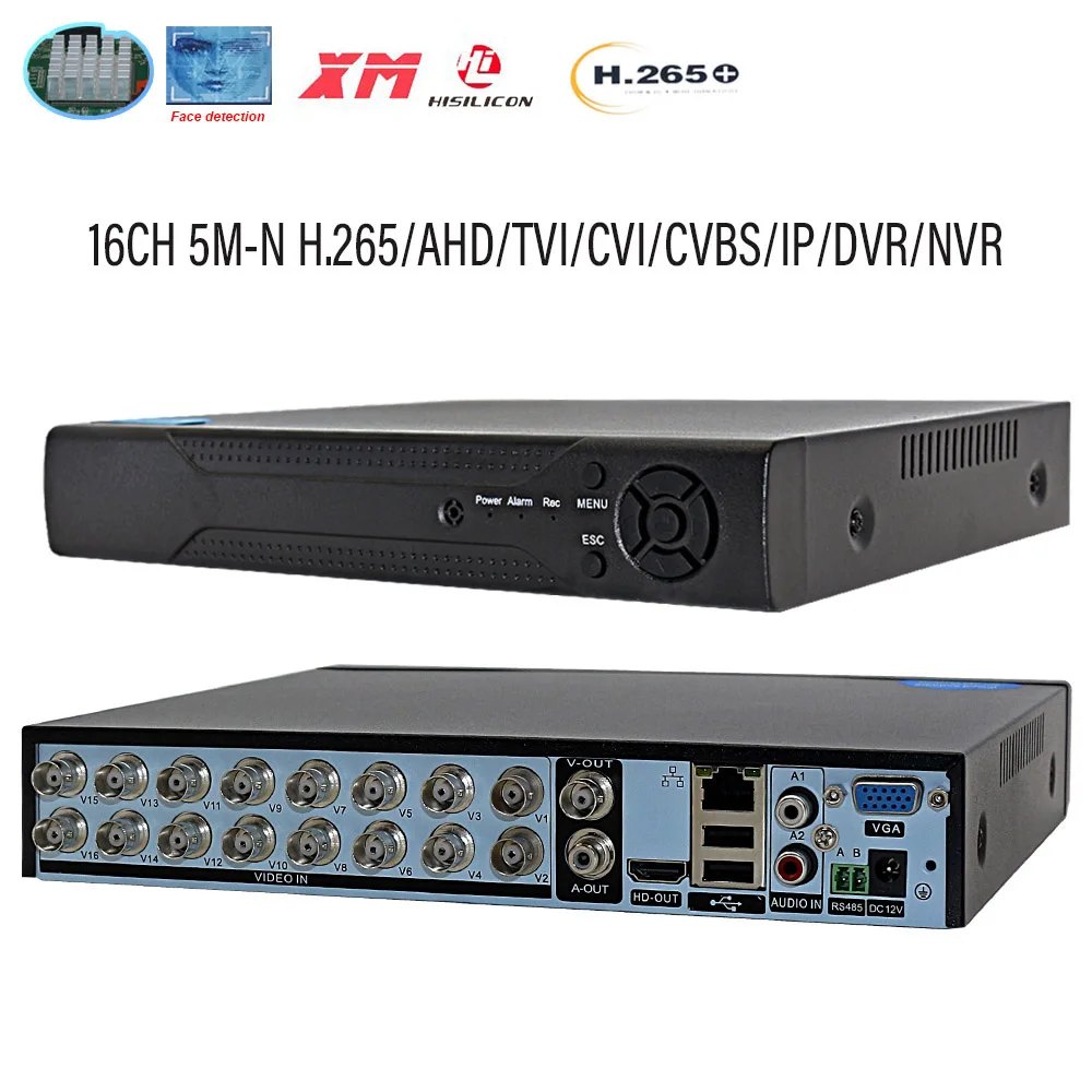 H.265 xmeye 5M-N DVR 16Channel CCTV AHD DVR 16CH Hybrid DVR NVR 6 in 1 Video Recorder AHD TVI ...