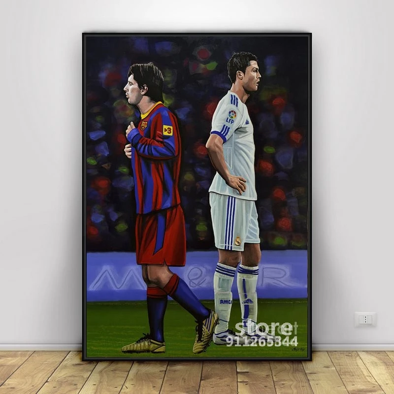 Lionel Messi ve Cristiano Ronaldo sanat duvar sanat resmi baskı tuval ...