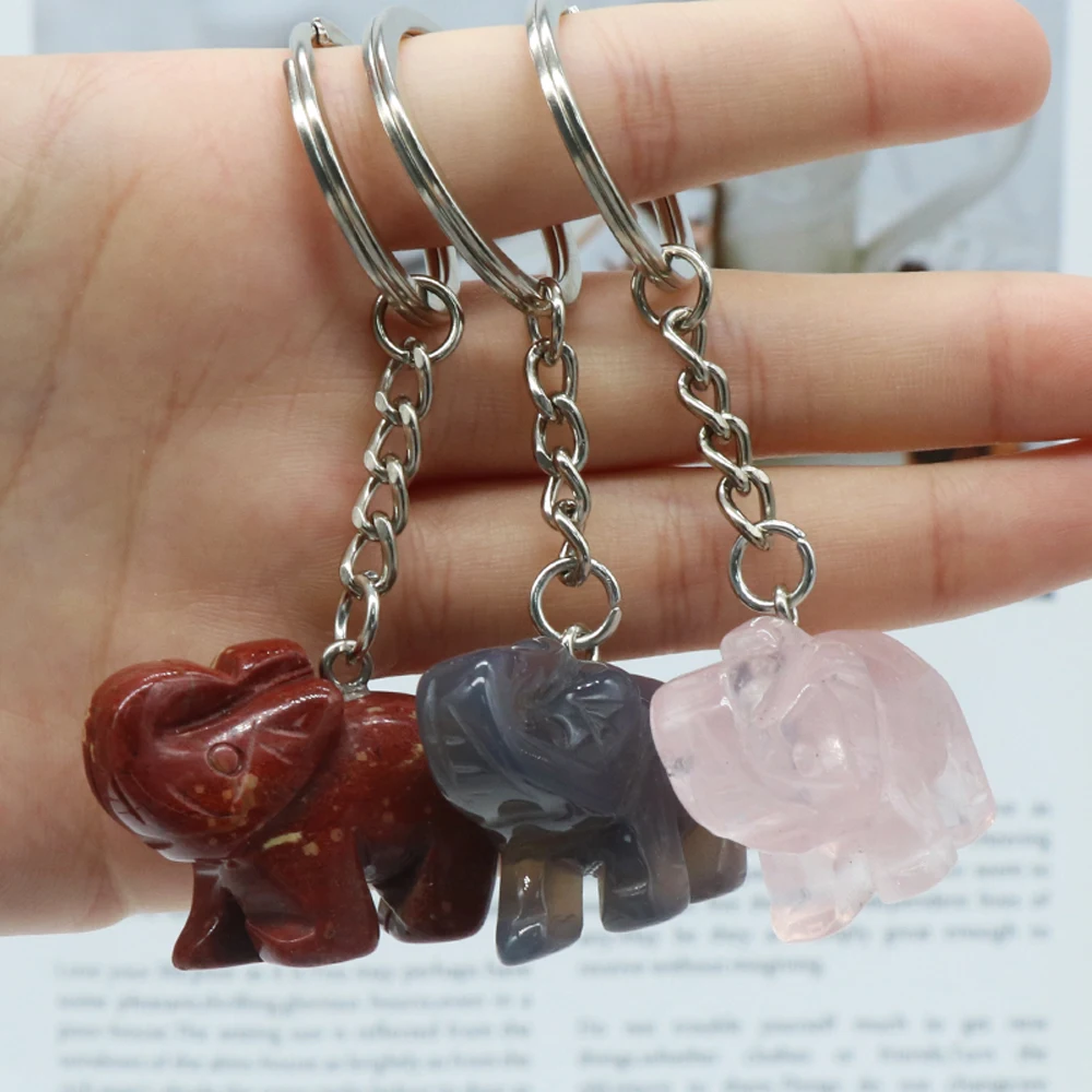 Personalized Keychain Natural Stone Opal/agates/rose Quartz Elephant ...