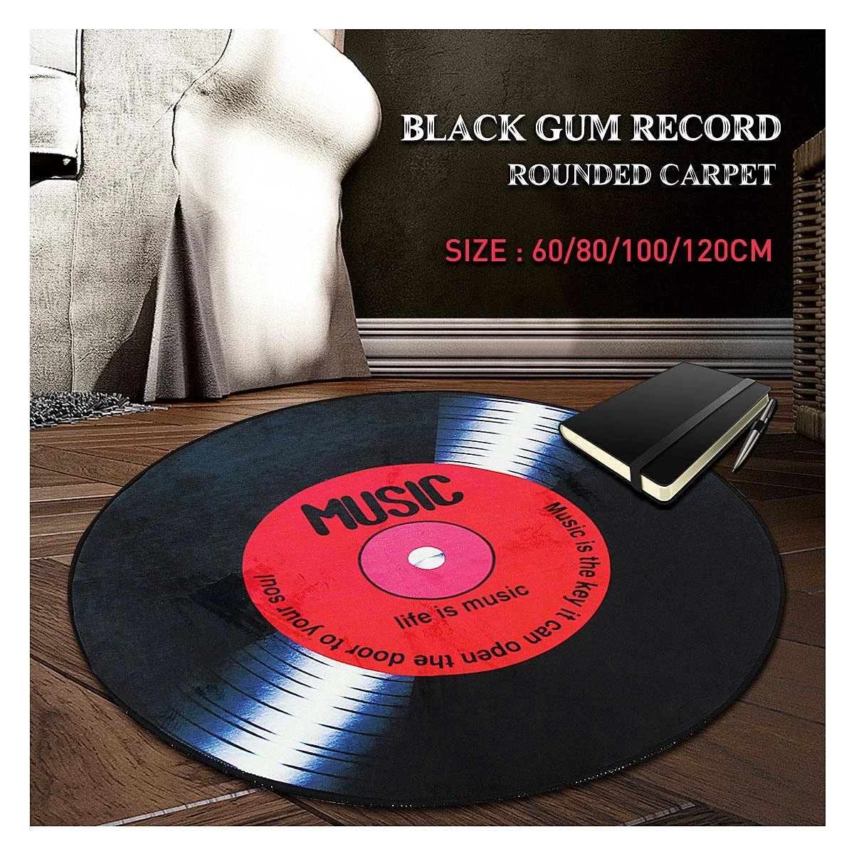 Vinyl Record Design Round Floor Mat 60 80 100cm Living Room Bedroom ...