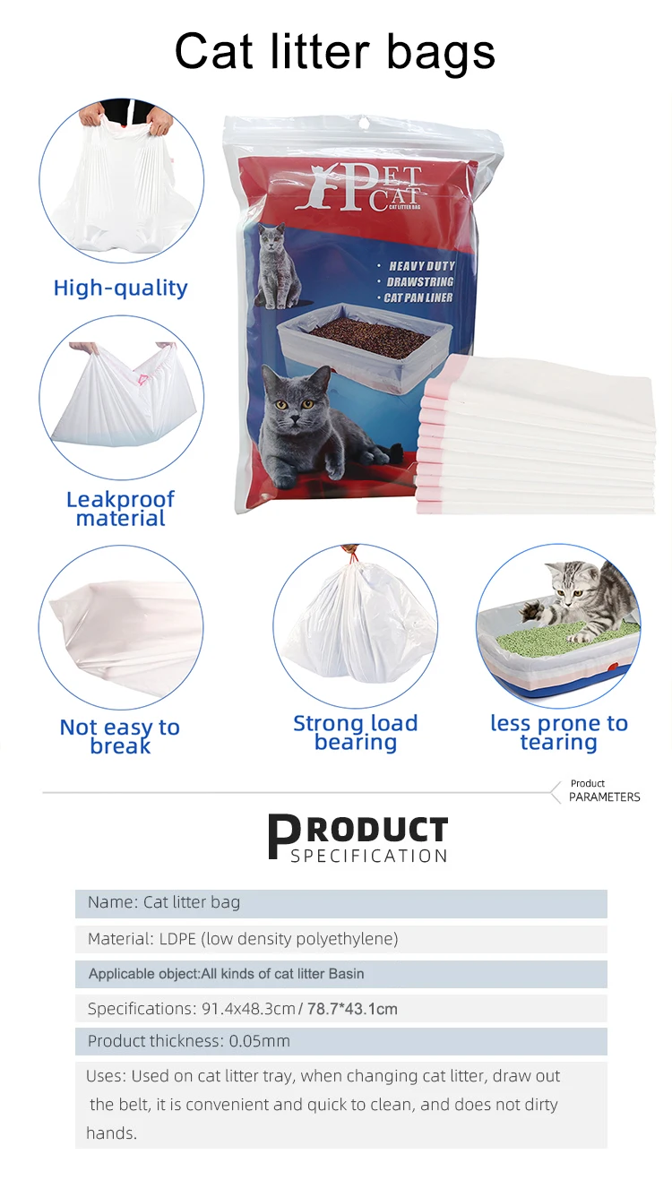 BAC A LITIERE,Bleu-L--Sac à litière jetable pour chat, 5 pièces, boîte ...