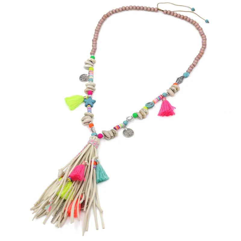 Collier pendentif pompon coquillage pour femme, bijoux Boho, colliers ...