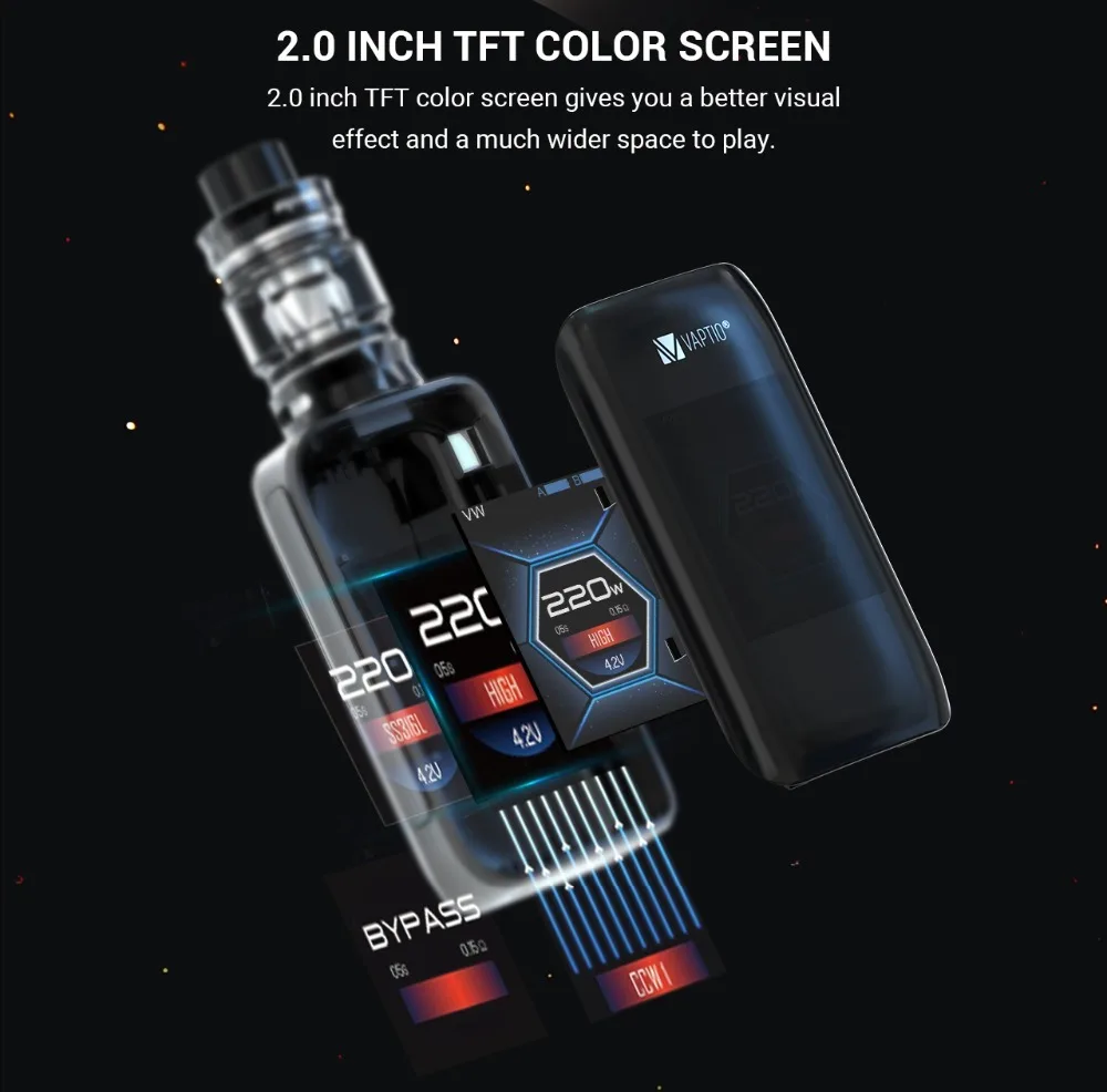 1 Vaptio X-Hubble Apolo Vape Kit 220W TCR Mod Temperature Control 5.0ml ...