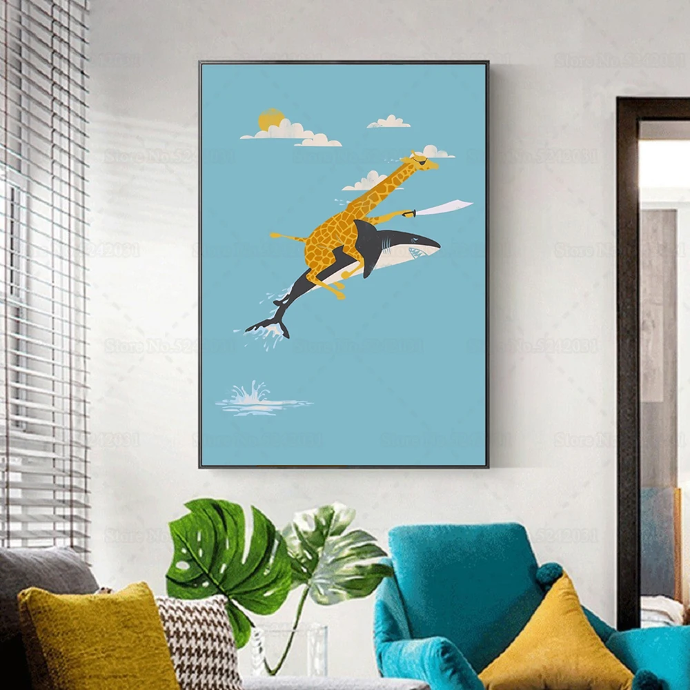 Giraffe Riding A Shark