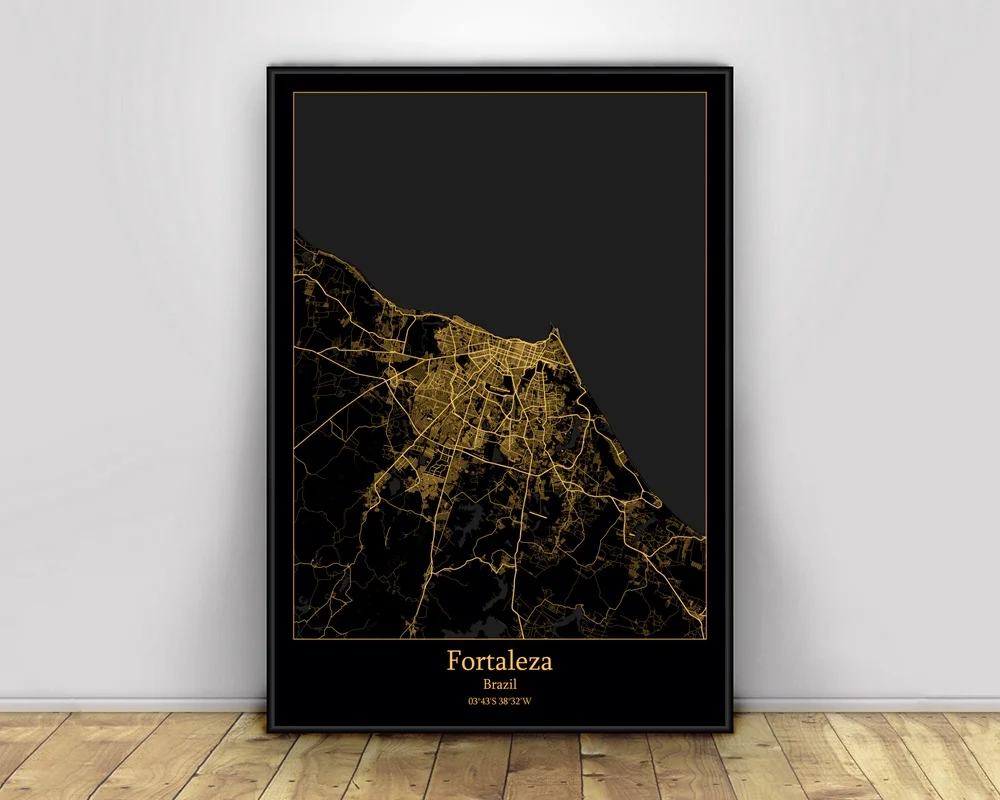 Fortaleza-Brazil-Black-Gold-City-Light-Maps-Custom-World-City-Map ...