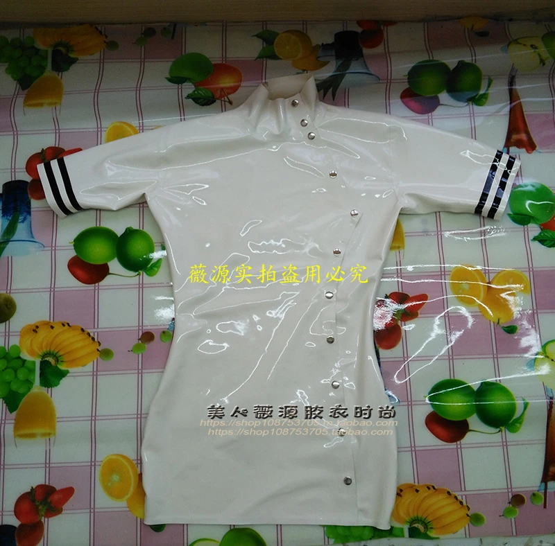 Sexy Women White Latex Slim Dress Rubber Tight Dress with Front Button ...