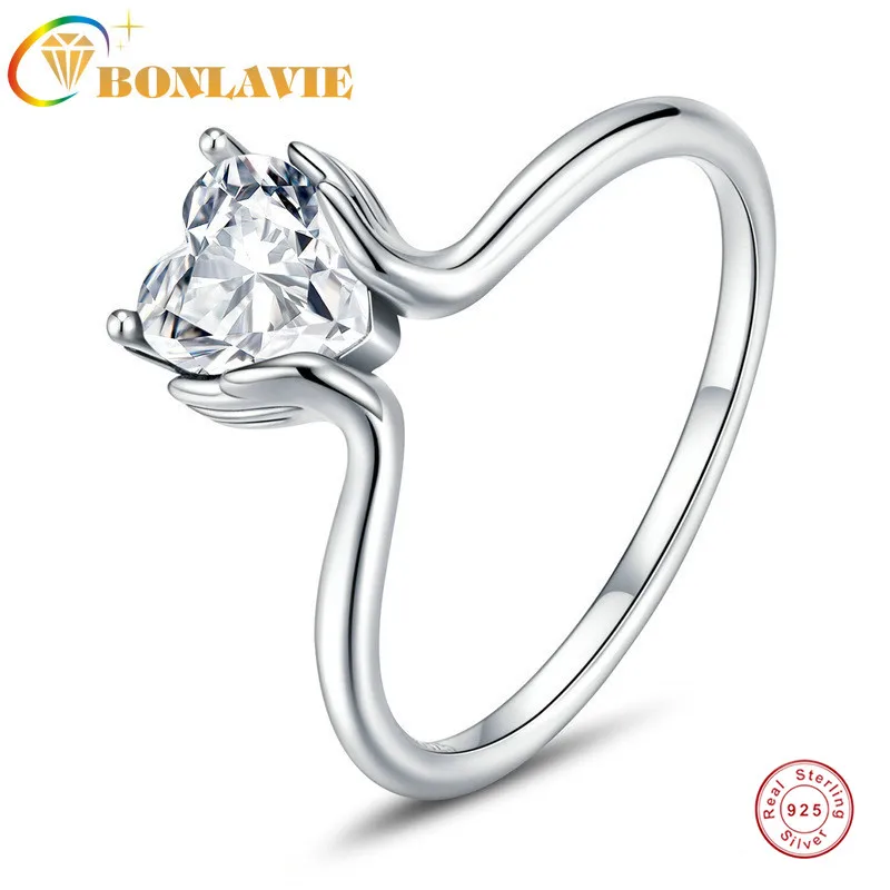 BONLAVIE-S925-Silver-Palm-Love-Ring-Simple-Fashion-Love-Zircon-Ring ...