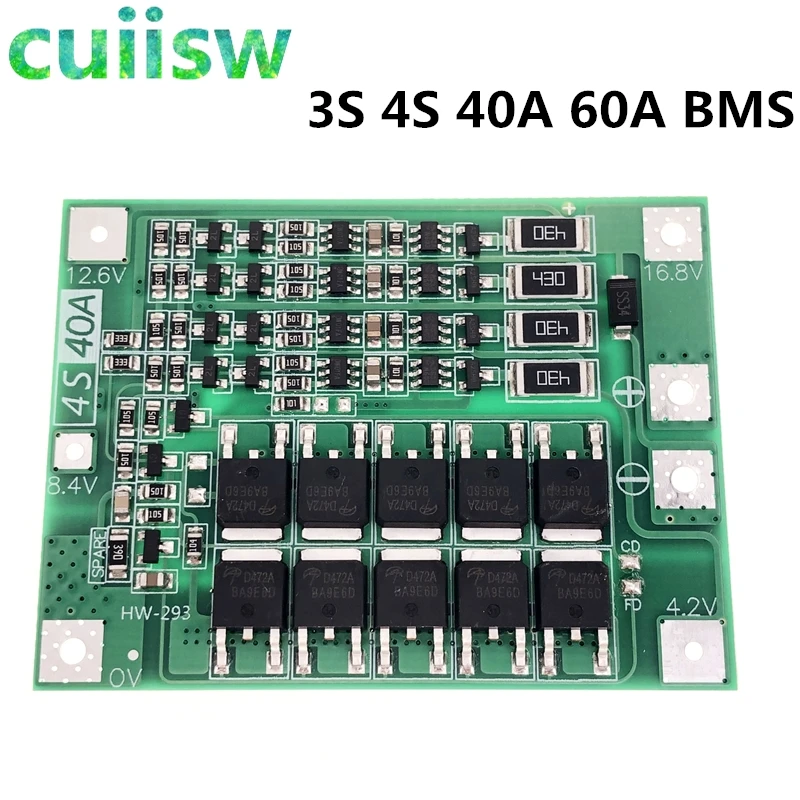 3S/4S 40A 60A Li Ion ลิเธียมแบตเตอรี่ชาร์จป้องกัน18650 BMS สำหรับเจาะ ...