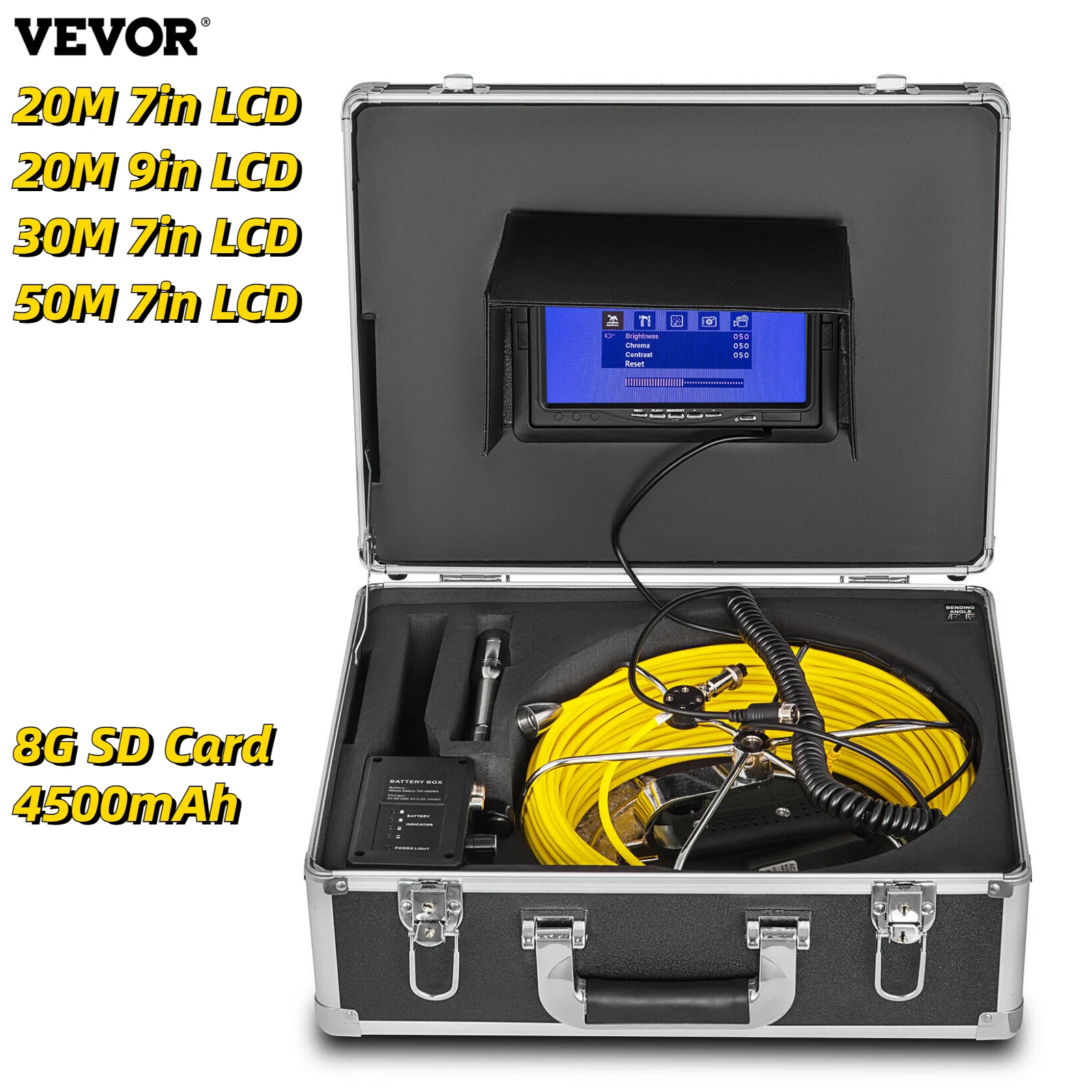 Vevor Pipe Inspection Video Camera 8g Sd Card Ip68 Waterproof 7/9in Lcd ...