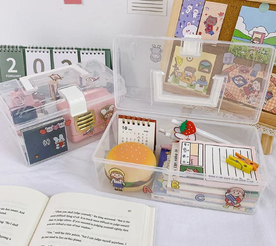 Portable desktop transparent plastic cosmetics organizing storage box J03