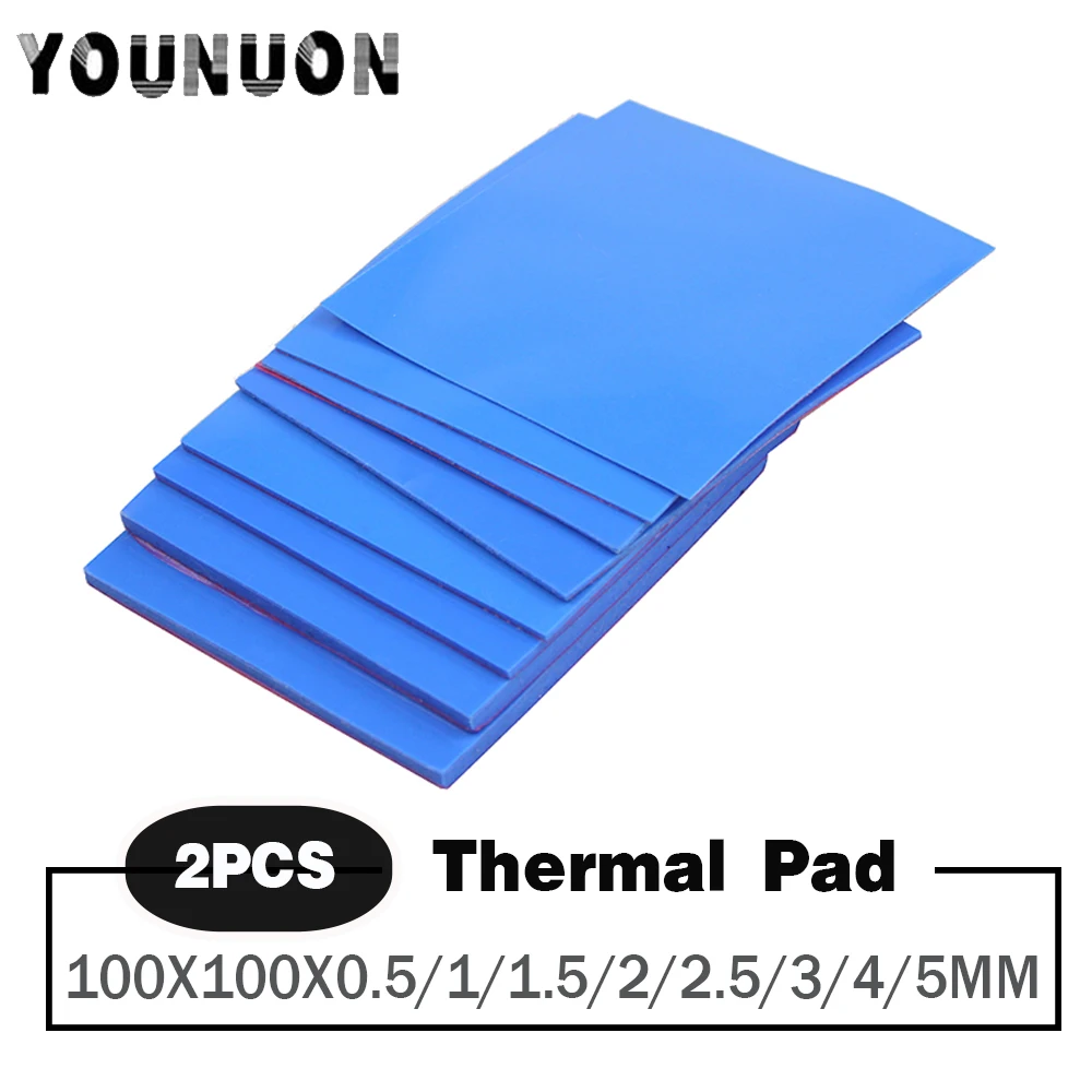 2 pezzi 100x100mm Pad termico 0.5mm/1mm/1.5mm/2mm/2.5mm/3mm/4mm/5mm ...
