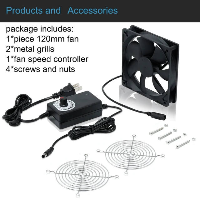 120mm Laptop Fan with Ac Plug 110V 220V to 3V - 12V 2A Exhaust Cooling ...