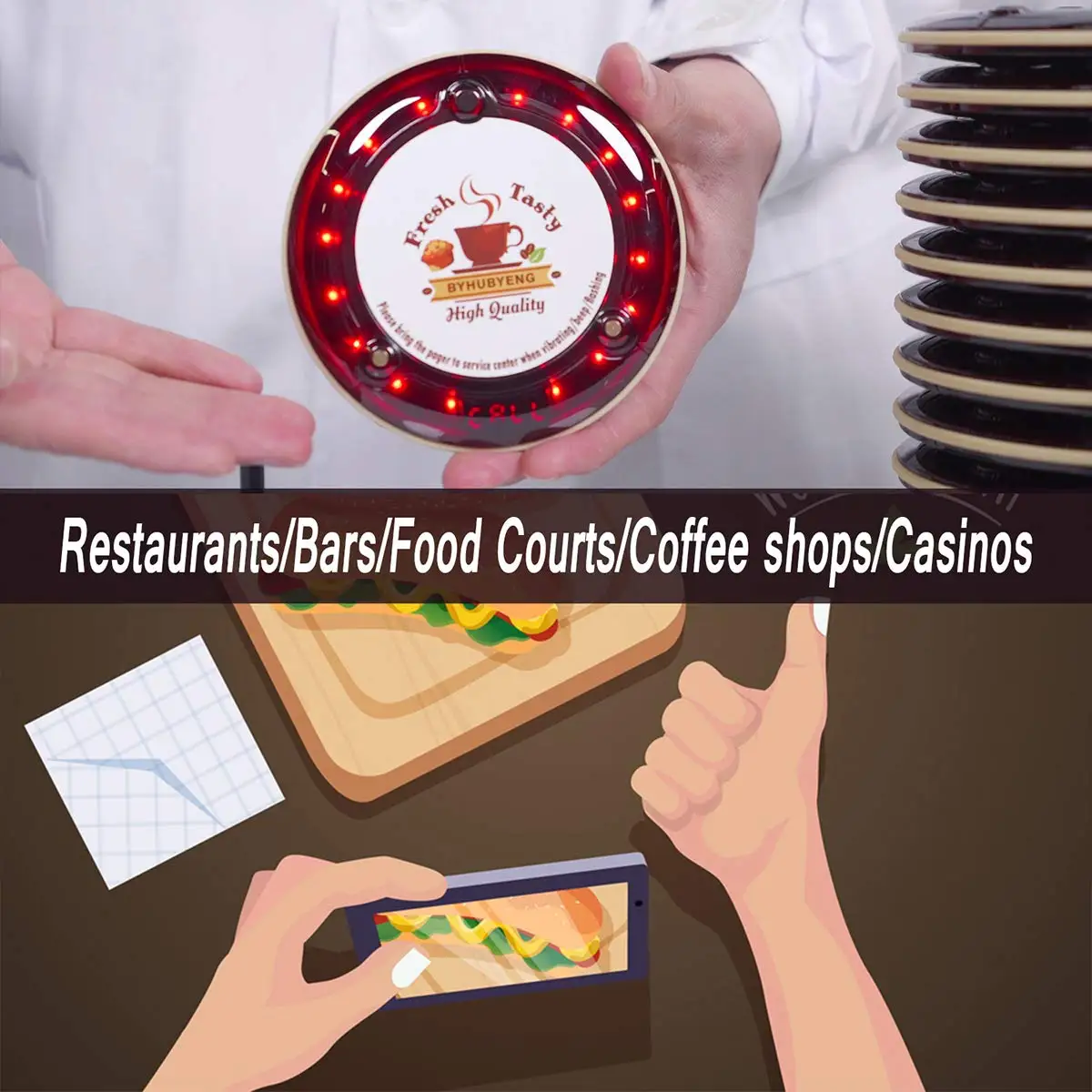 BYHUBYENG Waterproof Guest Buzzer Coaster Customer Call Paging Vibrate ...