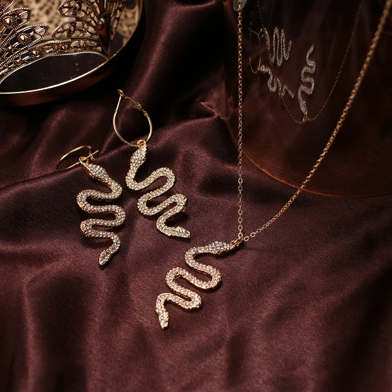 Ensemble de bijoux serpent en cristal pour femmes, collier et boucles ...