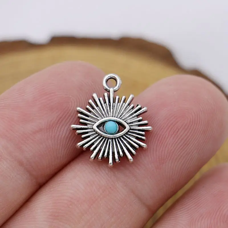 10pcs Antique Silver Plated Evil Eye Sun Charms Pendants for Jewelry ...