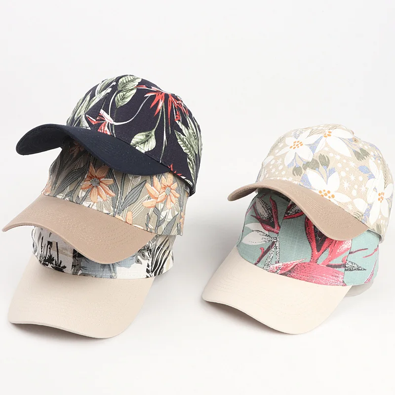 Women Baseball Cap Spring And Summer Leaf Printing Caps Cotton ...