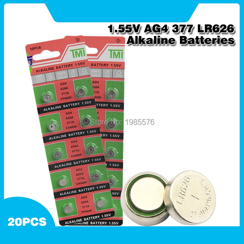 20pcs 1.55v Ag4 Battery Sr626 377 Lr626 Lr66 Sr66 Sr626sw 377a Button Cell Watch Coin G4 ...