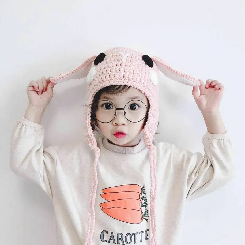 Unisex Children Hat Cute Rabbit Ear Warm Ear Support Knitted Wool Bunny ...