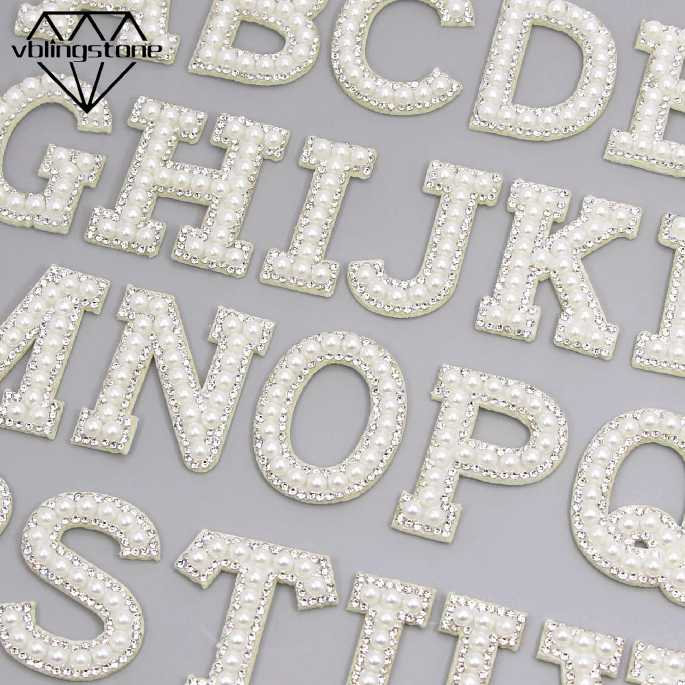 26 English Letters Pearl Rhinestone Patches For Clothes A Z Alphabet ...