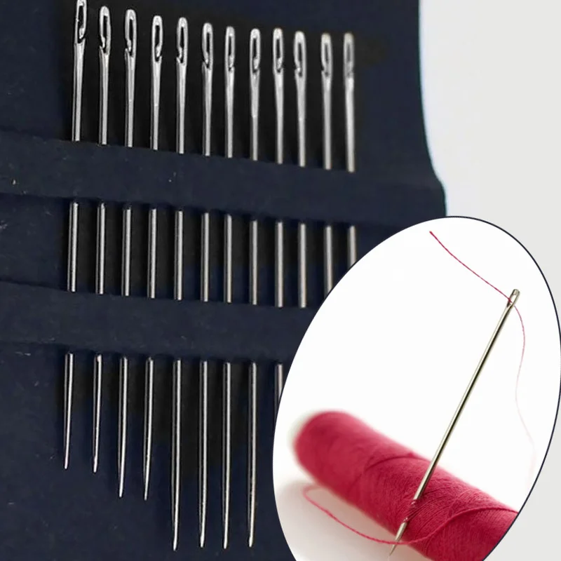 12pcs Sewing Needles Multi size Side Opening Hole Fast Through ...