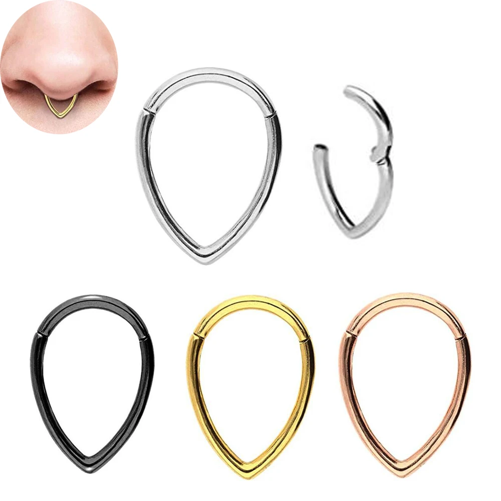 16g 1Piece Tear Drop Segment Hinged Rings Septum Nose Clicker Piercing ...